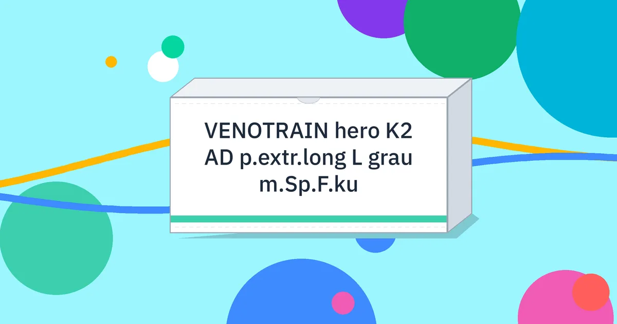 Symbolbild: Packung mit der Aufschrift VENOTRAIN hero K2 AD p.extr.long L grau m.Sp.F.ku (PZN 19190397) – Verfügbarkeit und Bezug in Apotheken in Frankfurt am Main