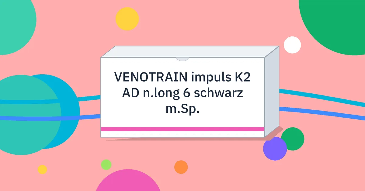 Symbolbild: Packung mit der Aufschrift VENOTRAIN impuls K2 AD n.long 6 schwarz m.Sp. (PZN 00619716) – Verfügbarkeit und Bezug in Apotheken in Frankfurt am Main