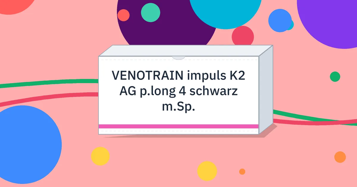 Symbolbild: Packung mit der Aufschrift VENOTRAIN impuls K2 AG p.long 4 schwarz m.Sp. (PZN 00495421) – Verfügbarkeit und Bezug in Apotheken in Frankfurt am Main