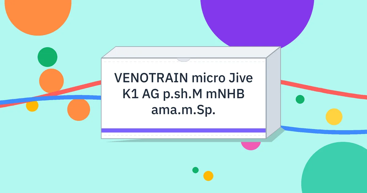 Symbolbild: Packung mit der Aufschrift VENOTRAIN micro Jive K1 AG p.sh.M mNHB ama.m.Sp. (PZN 17759539) – Verfügbarkeit und Bezug in Apotheken in Frankfurt am Main