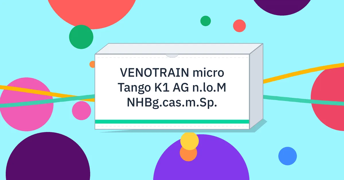 Symbolbild: Packung mit der Aufschrift VENOTRAIN micro Tango K1 AG n.lo.M NHBg.cas.m.Sp. (PZN 20763964) – Verfügbarkeit und Bezug in Apotheken in Frankfurt am Main
