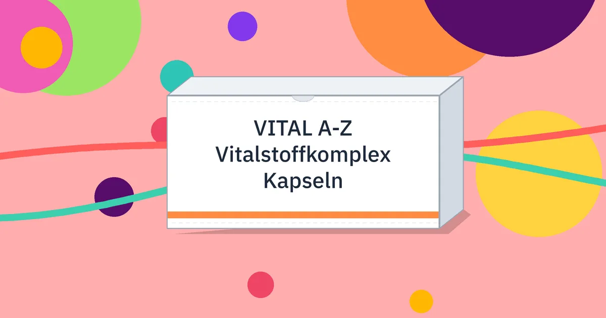 Symbolbild: Packung mit der Aufschrift VITAL A-Z Vitalstoffkomplex Kapseln (PZN 16826334) – Verfügbarkeit und Bezug in Apotheken in Frankfurt am Main