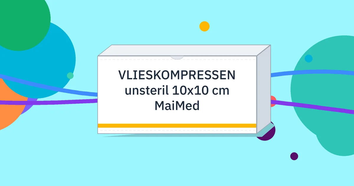 Symbolbild: Packung mit der Aufschrift VLIESKOMPRESSEN unsteril 10x10 cm MaiMed (PZN 20354450) – Verfügbarkeit und Bezug in Apotheken in Frankfurt am Main