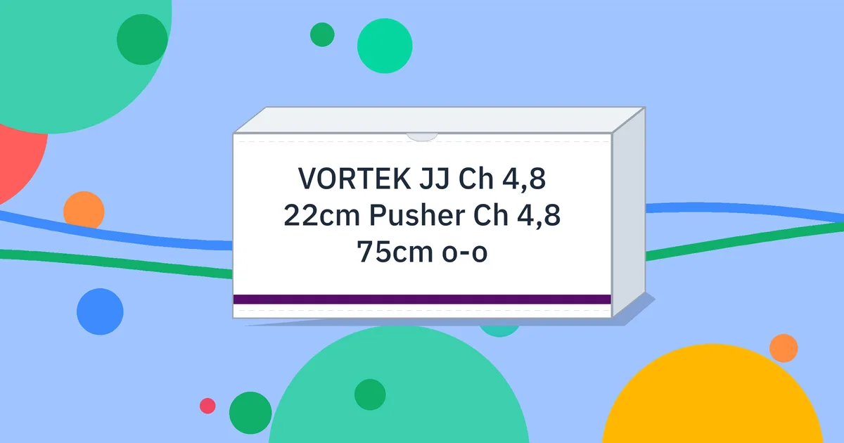 Symbolbild: Packung mit der Aufschrift VORTEK JJ Ch 4,8 22cm Pusher Ch 4,8 75cm o-o (PZN 19672363) – Verfügbarkeit und Bezug in Apotheken in Frankfurt am Main