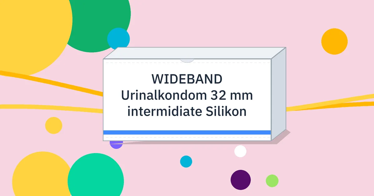 Symbolbild: Packung mit der Aufschrift WIDEBAND Urinalkondom 32 mm intermidiate Silikon (PZN 11136547) – Verfügbarkeit und Bezug in Apotheken in Frankfurt am Main