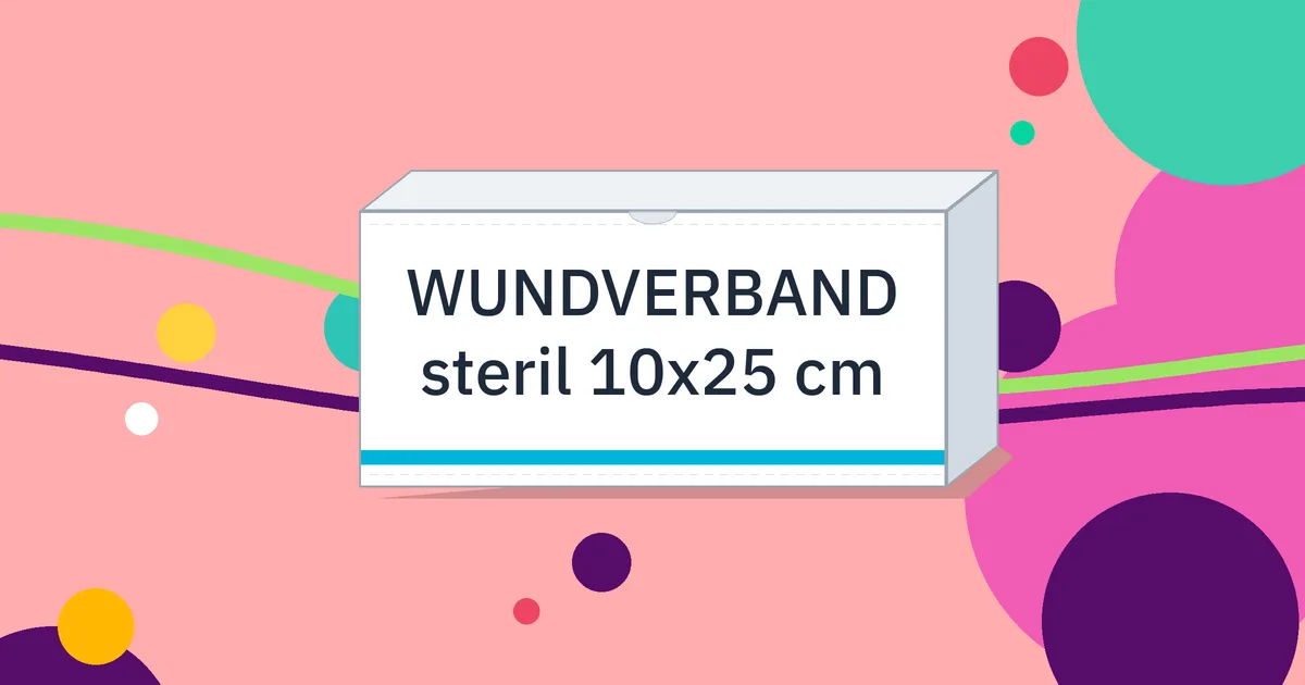 Symbolbild: Packung mit der Aufschrift WUNDVERBAND steril 10x25 cm (PZN 10821548) – Verfügbarkeit und Bezug in Apotheken in Frankfurt am Main