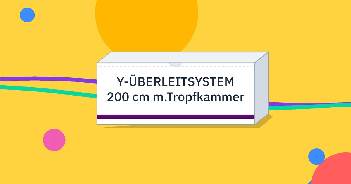 Symbolbild: Packung mit der Aufschrift Y-ÜBERLEITSYSTEM 200 cm m.Tropfkammer (PZN 01055144) – Verfügbarkeit und Bezug in Apotheken in Frankfurt am Main