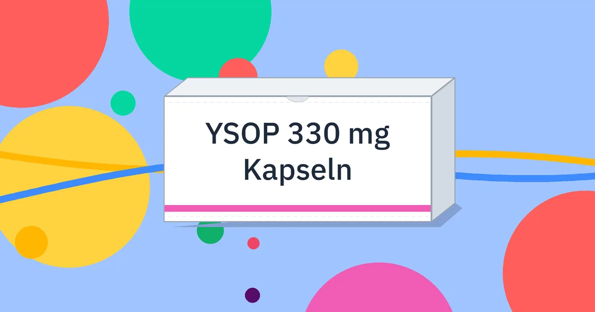 Symbolbild: Packung mit der Aufschrift YSOP 330 mg Kapseln (PZN 17189912) – Verfügbarkeit und Bezug in Apotheken in Frankfurt am Main