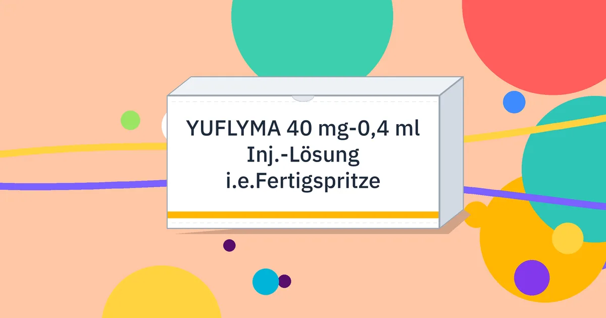Symbolbild: Packung mit der Aufschrift YUFLYMA 40 mg-0,4 ml Inj.-Lösung i.e.Fertigspritze (PZN 19390570) – Verfügbarkeit und Bezug in Apotheken in Frankfurt am Main