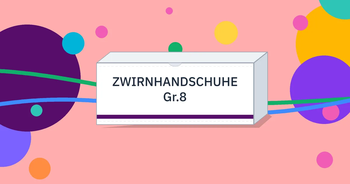 Symbolbild: Packung mit der Aufschrift ZWIRNHANDSCHUHE Gr.8 (PZN 08898526) – Verfügbarkeit und Bezug in Apotheken in Frankfurt am Main