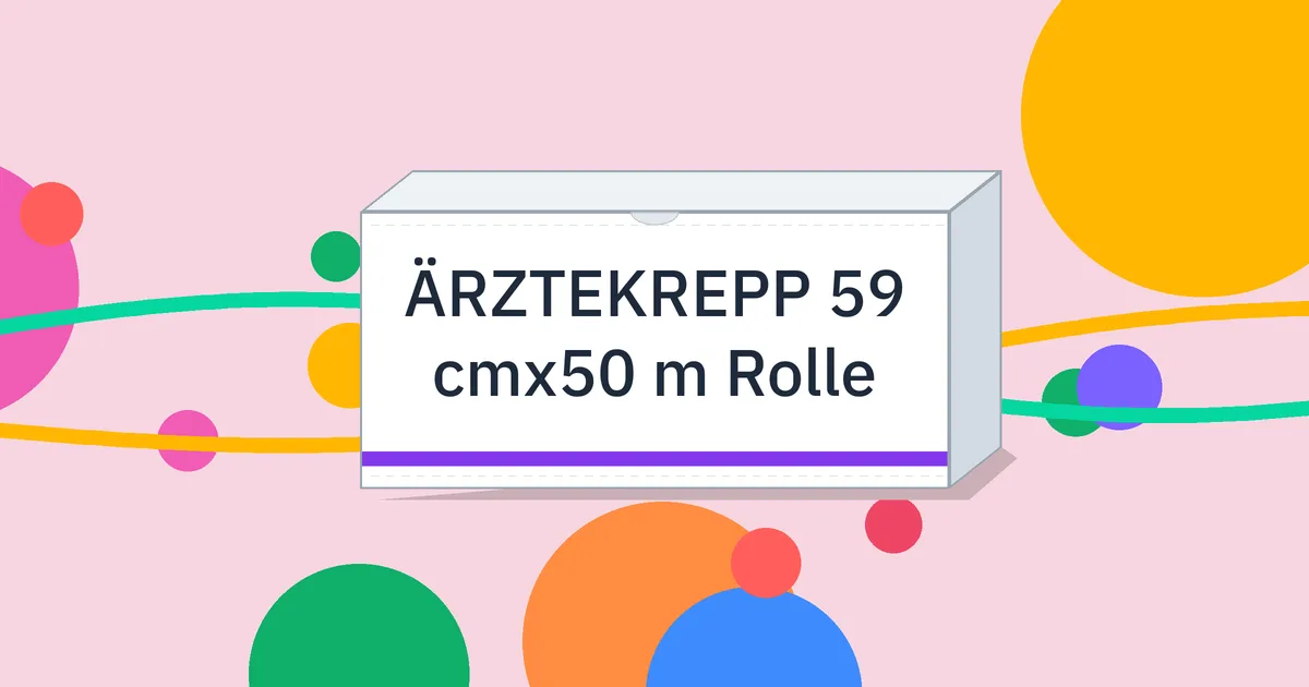 Symbolbild: Packung mit der Aufschrift ÄRZTEKREPP 59 cmx50 m Rolle (PZN 01646543) – Verfügbarkeit und Bezug in Apotheken in Frankfurt am Main