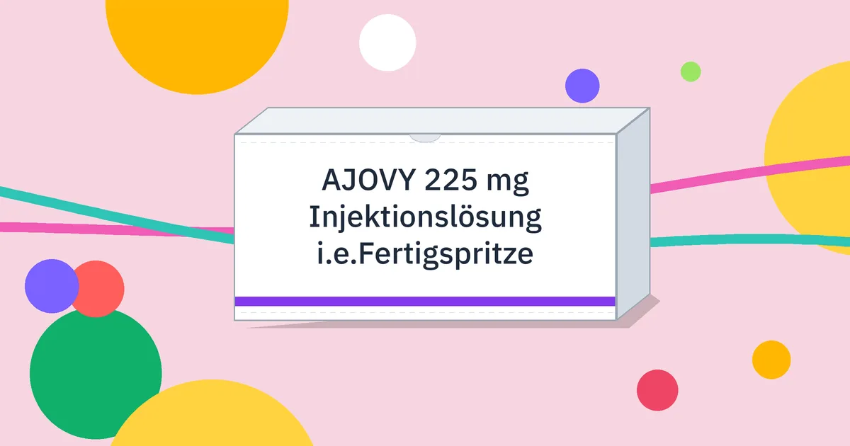 Symbolbild: Packung mit der Aufschrift AJOVY 225 mg Injektionslösung i.e.Fertigspritze (PZN 19433718) – Verfügbarkeit und Bezug in Apotheken in Frankfurt am Main