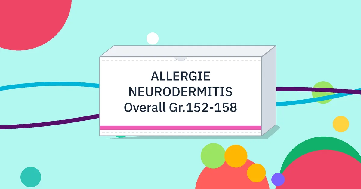 Symbolbild: Packung mit der Aufschrift ALLERGIE NEURODERMITIS Overall Gr.152-158 (PZN 01687588) – Verfügbarkeit und Bezug in Apotheken in Frankfurt am Main