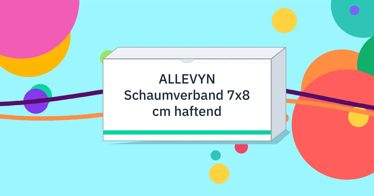 Symbolbild: Packung mit der Aufschrift ALLEVYN Schaumverband 7x8 cm haftend (PZN 02178038) – Verfügbarkeit und Bezug in Apotheken in Frankfurt am Main