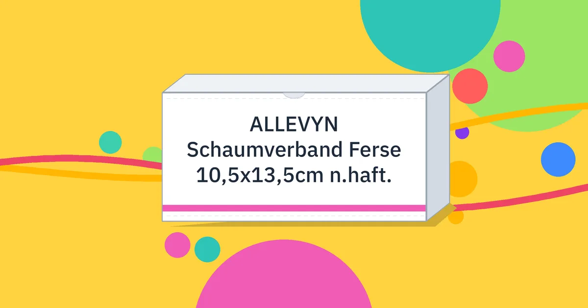 Symbolbild: Packung mit der Aufschrift ALLEVYN Schaumverband Ferse 10,5x13,5cm n.haft. (PZN 17831053) – Verfügbarkeit und Bezug in Apotheken in Frankfurt am Main