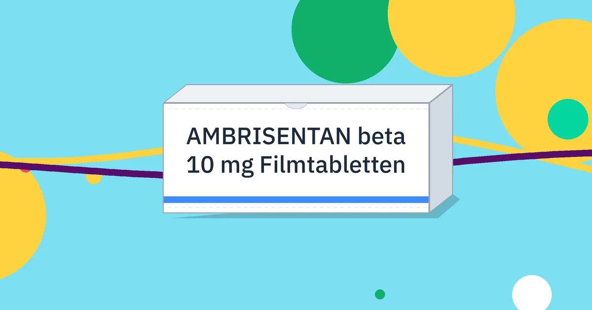 Symbolbild: Packung mit der Aufschrift AMBRISENTAN beta 10 mg Filmtabletten (PZN 15638257) – Verfügbarkeit und Bezug in Apotheken in Frankfurt am Main