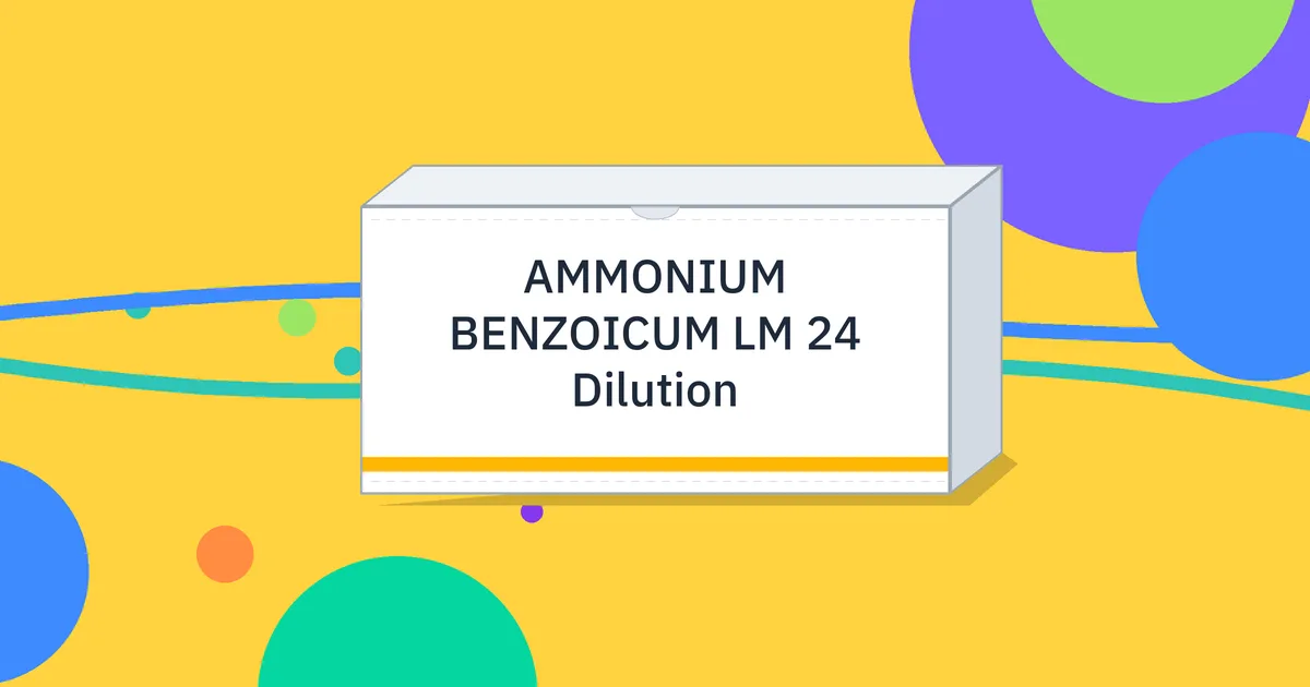Symbolbild: Packung mit der Aufschrift AMMONIUM BENZOICUM LM 24 Dilution (PZN 13320060) – Verfügbarkeit und Bezug in Apotheken in Frankfurt am Main