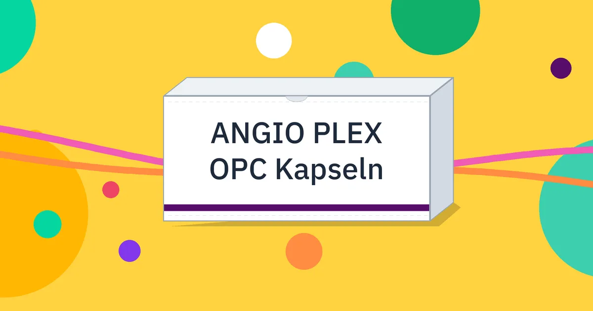 Symbolbild: Packung mit der Aufschrift ANGIO PLEX OPC Kapseln (PZN 00039344) – Verfügbarkeit und Bezug in Apotheken in Frankfurt am Main