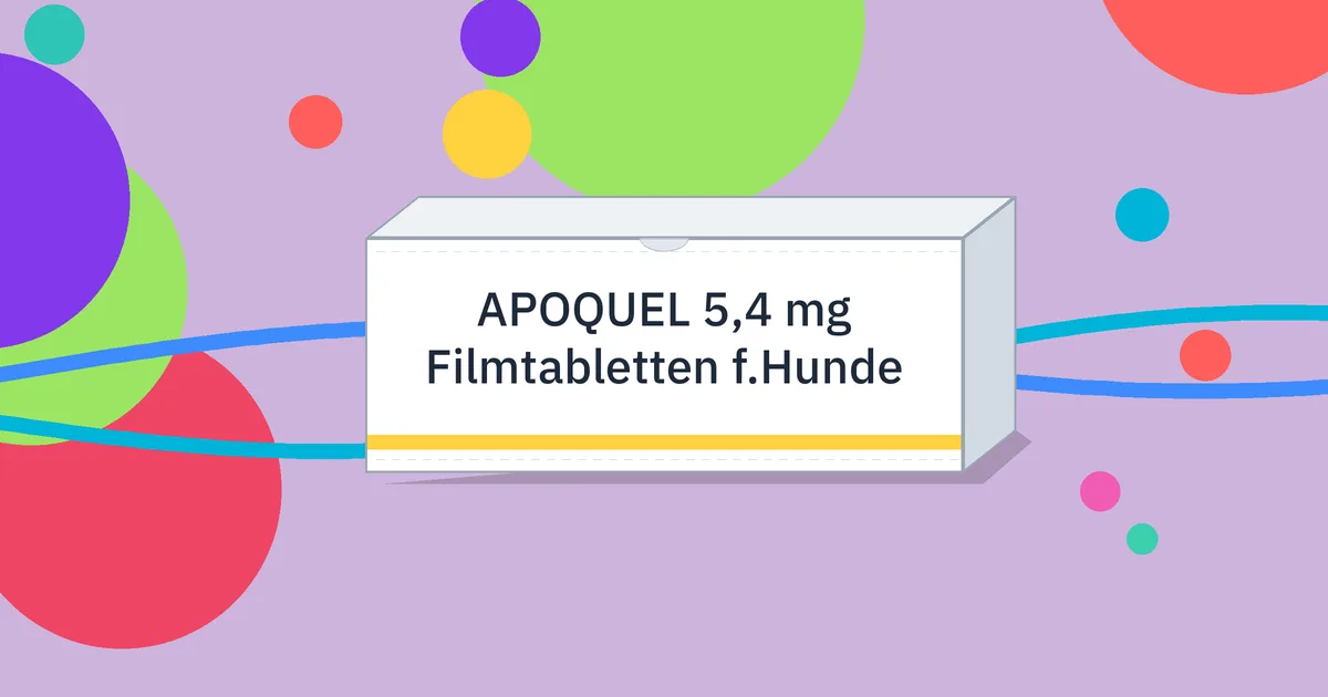 Symbolbild: Packung mit der Aufschrift APOQUEL 5,4 mg Filmtabletten f.Hunde (PZN 18426610) – Verfügbarkeit und Bezug in Apotheken in Frankfurt am Main