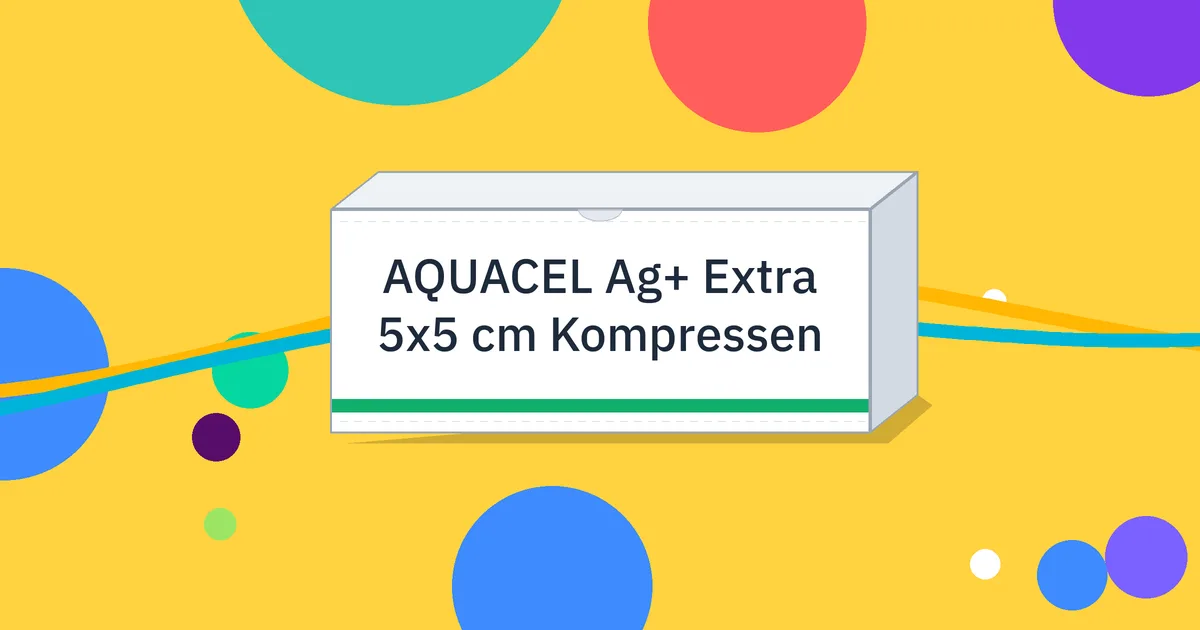 Symbolbild: Packung mit der Aufschrift AQUACEL Ag+ Extra 5x5 cm Kompressen (PZN 19466014) – Verfügbarkeit und Bezug in Apotheken in Frankfurt am Main