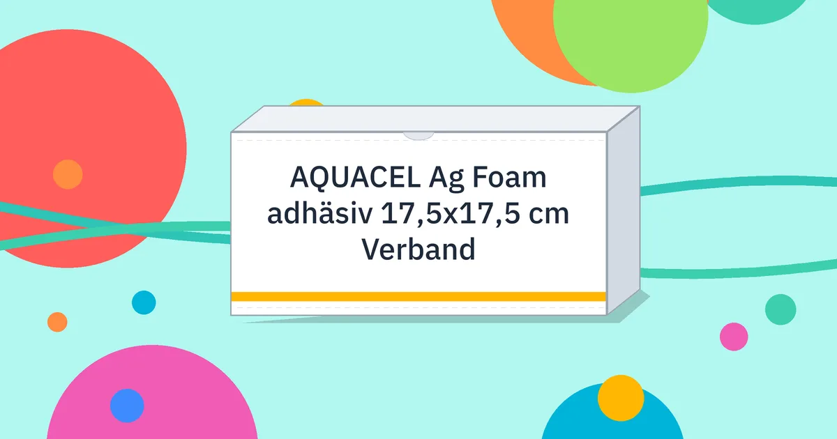 Symbolbild: Packung mit der Aufschrift AQUACEL Ag Foam adhäsiv 17,5x17,5 cm Verband (PZN 19433836) – Verfügbarkeit und Bezug in Apotheken in Frankfurt am Main