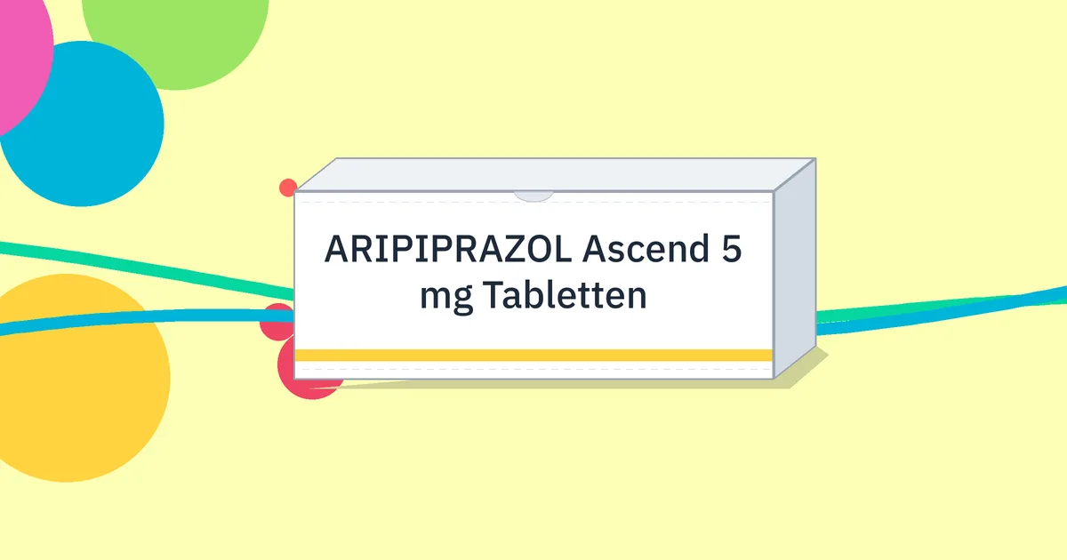 Symbolbild: Packung mit der Aufschrift ARIPIPRAZOL Ascend 5 mg Tabletten (PZN 18425177) – Verfügbarkeit und Bezug in Apotheken in Frankfurt am Main