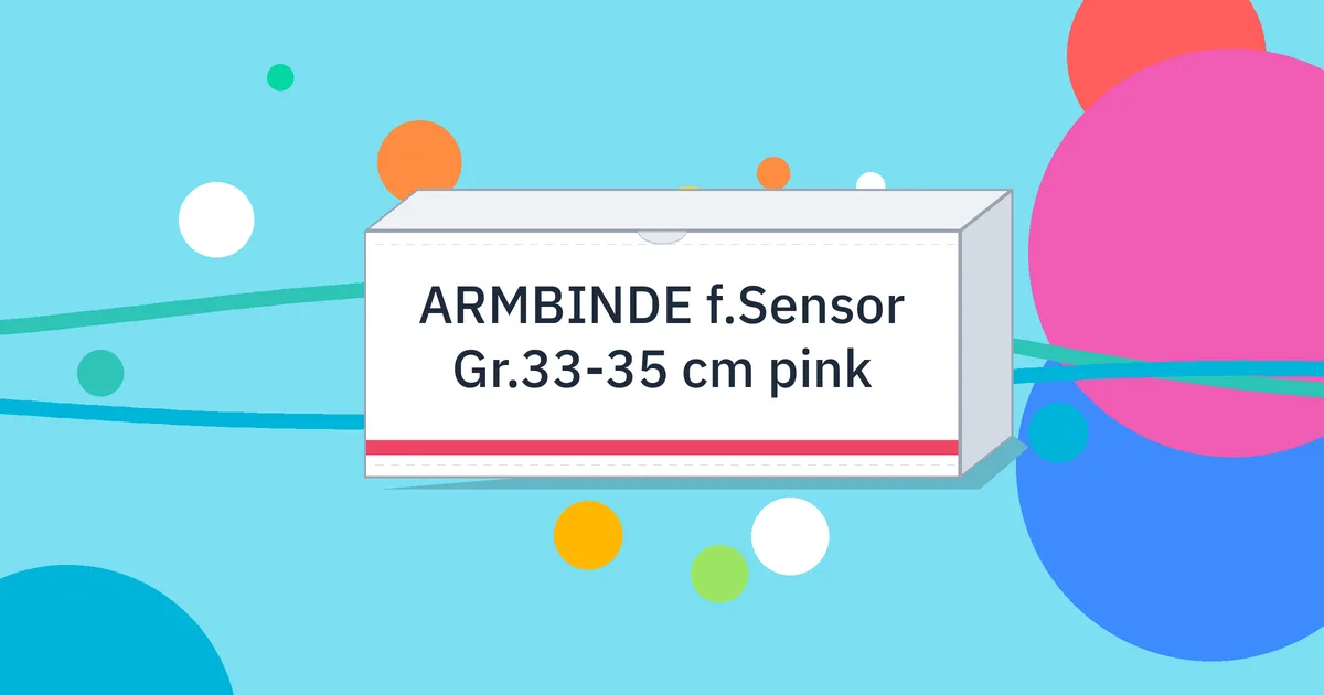 Symbolbild: Packung mit der Aufschrift ARMBINDE f.Sensor Gr.33-35 cm pink (PZN 17838285) – Verfügbarkeit und Bezug in Apotheken in Frankfurt am Main