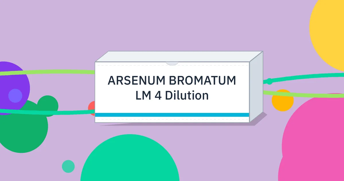 Symbolbild: Packung mit der Aufschrift ARSENUM BROMATUM LM 4 Dilution (PZN 12771205) – Verfügbarkeit und Bezug in Apotheken in Frankfurt am Main