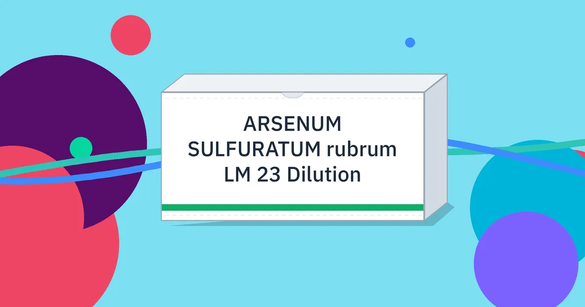 Symbolbild: Packung mit der Aufschrift ARSENUM SULFURATUM rubrum LM 23 Dilution (PZN 12779922) – Verfügbarkeit und Bezug in Apotheken in Frankfurt am Main