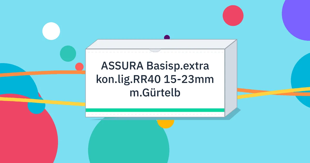 Symbolbild: Packung mit der Aufschrift ASSURA Basisp.extra kon.lig.RR40 15-23mm m.Gürtelb (PZN 04311895) – Verfügbarkeit und Bezug in Apotheken in Frankfurt am Main