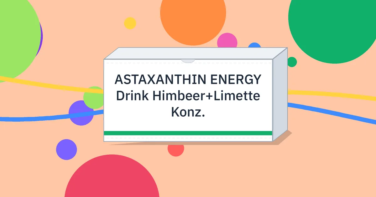 Symbolbild: Packung mit der Aufschrift ASTAXANTHIN ENERGY Drink Himbeer+Limette Konz. (PZN 15817451) – Verfügbarkeit und Bezug in Apotheken in Frankfurt am Main