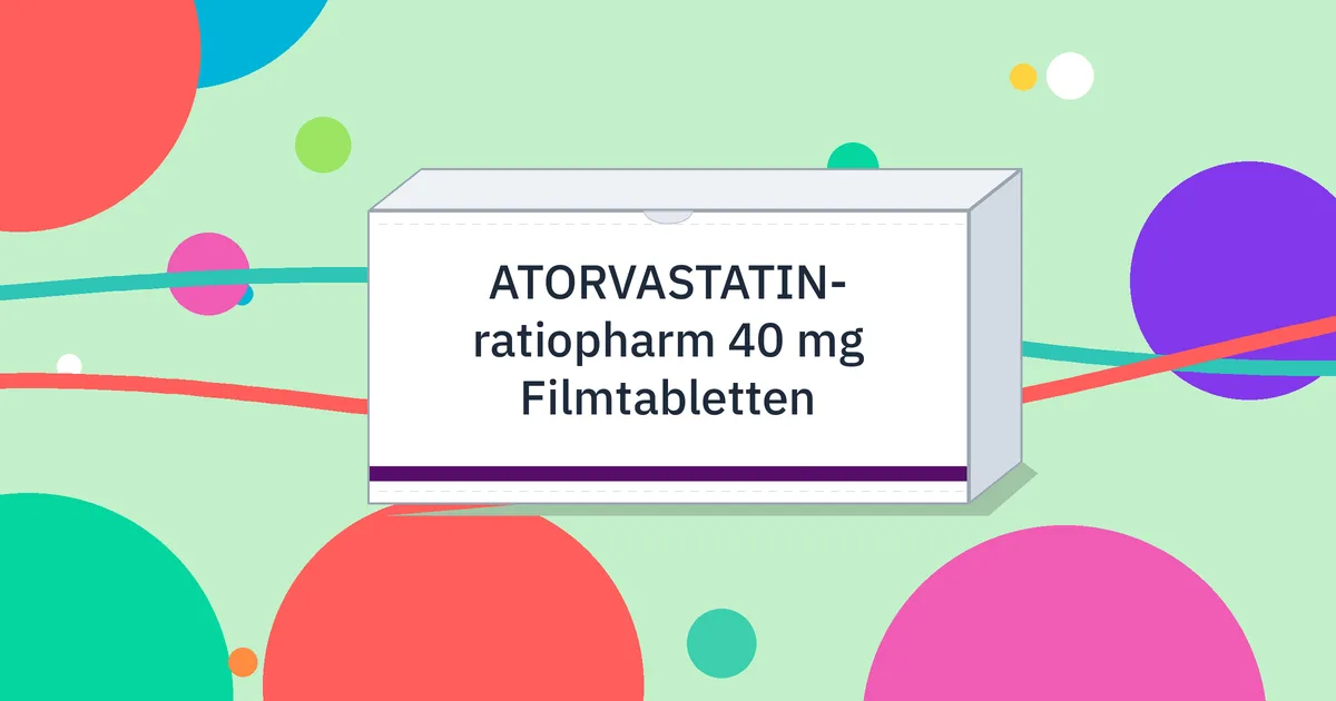 Symbolbild: Packung mit der Aufschrift ATORVASTATIN-ratiopharm 40 mg Filmtabletten (PZN 09292895) – Verfügbarkeit und Bezug in Apotheken in Frankfurt am Main
