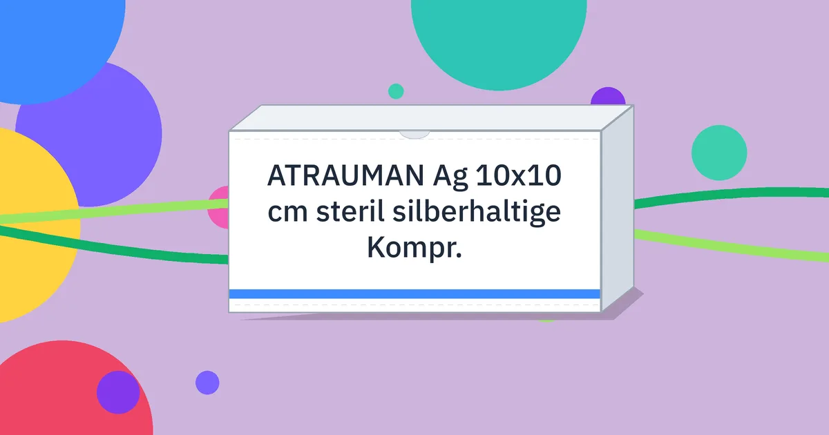 Symbolbild: Packung mit der Aufschrift ATRAUMAN Ag 10x10 cm steril silberhaltige Kompr. (PZN 19740981) – Verfügbarkeit und Bezug in Apotheken in Frankfurt am Main