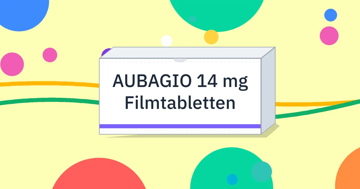 Symbolbild: Packung mit der Aufschrift AUBAGIO 14 mg Filmtabletten (PZN 12443613) – Verfügbarkeit und Bezug in Apotheken in Frankfurt am Main