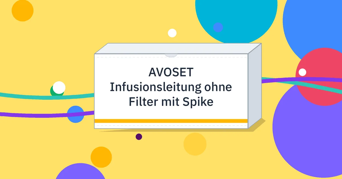 Symbolbild: Packung mit der Aufschrift AVOSET Infusionsleitung ohne Filter mit Spike (PZN 19990382) – Verfügbarkeit und Bezug in Apotheken in Frankfurt am Main