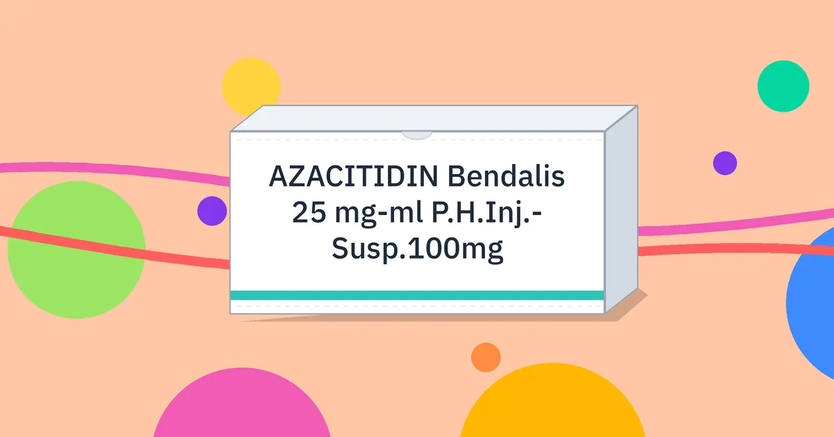 Symbolbild: Packung mit der Aufschrift AZACITIDIN Bendalis 25 mg-ml P.H.Inj.-Susp.100mg (PZN 16575872) – Verfügbarkeit und Bezug in Apotheken in Frankfurt am Main