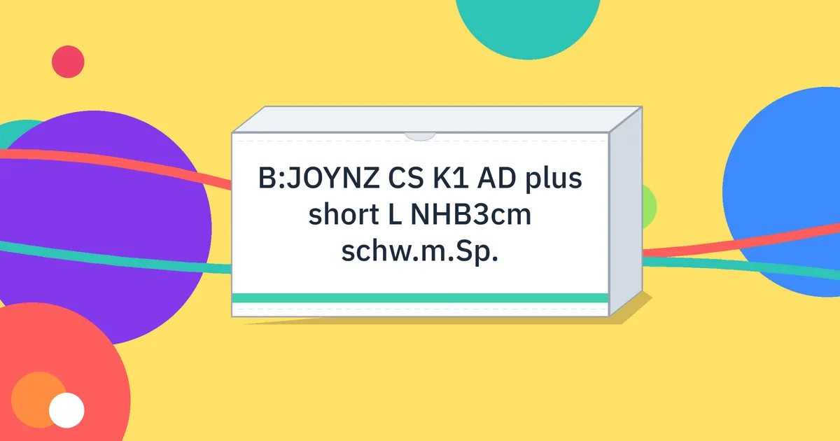 Symbolbild: Packung mit der Aufschrift B:JOYNZ CS K1 AD plus short L NHB3cm schw.m.Sp. (PZN 20526081) – Verfügbarkeit und Bezug in Apotheken in Frankfurt am Main