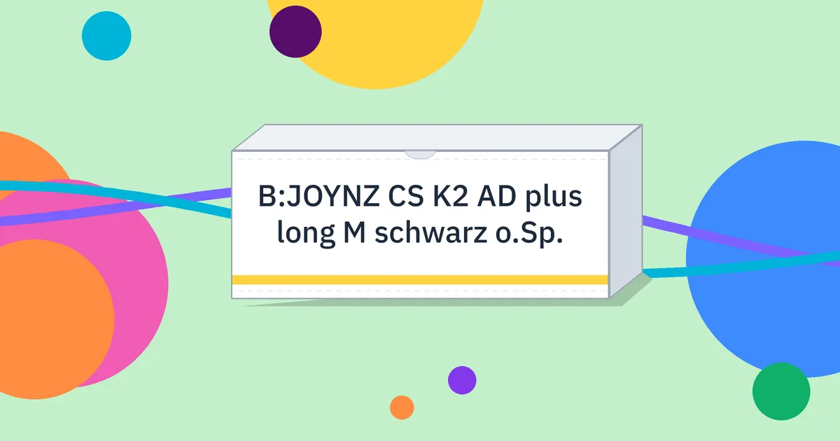 Symbolbild: Packung mit der Aufschrift B:JOYNZ CS K2 AD plus long M schwarz o.Sp. (PZN 20525756) – Verfügbarkeit und Bezug in Apotheken in Frankfurt am Main