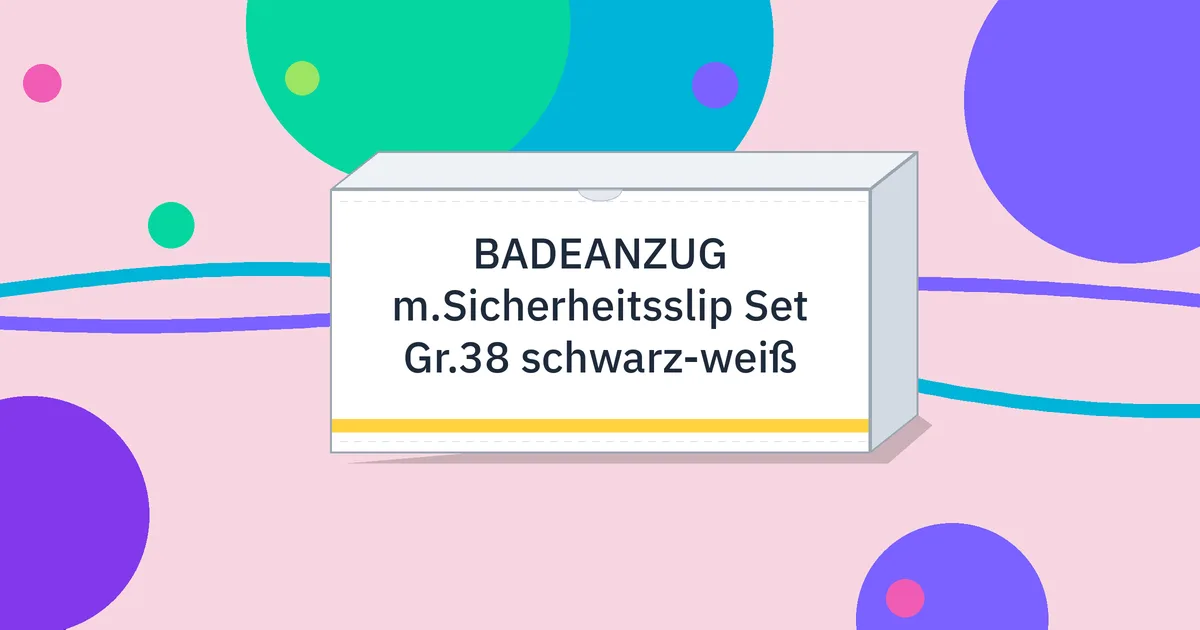 Symbolbild: Packung mit der Aufschrift BADEANZUG m.Sicherheitsslip Set Gr.38 schwarz-weiß (PZN 15263716) – Verfügbarkeit und Bezug in Apotheken in Frankfurt am Main