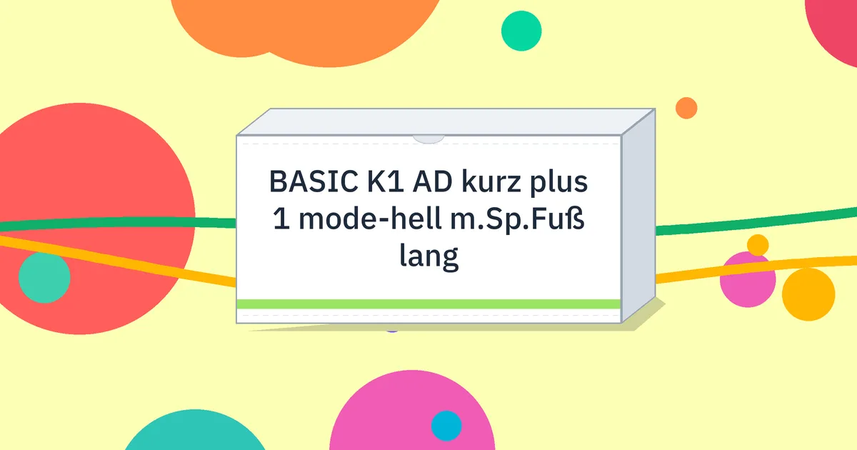 Symbolbild: Packung mit der Aufschrift BASIC K1 AD kurz plus 1 mode-hell m.Sp.Fuß lang (PZN 20257089) – Verfügbarkeit und Bezug in Apotheken in Frankfurt am Main