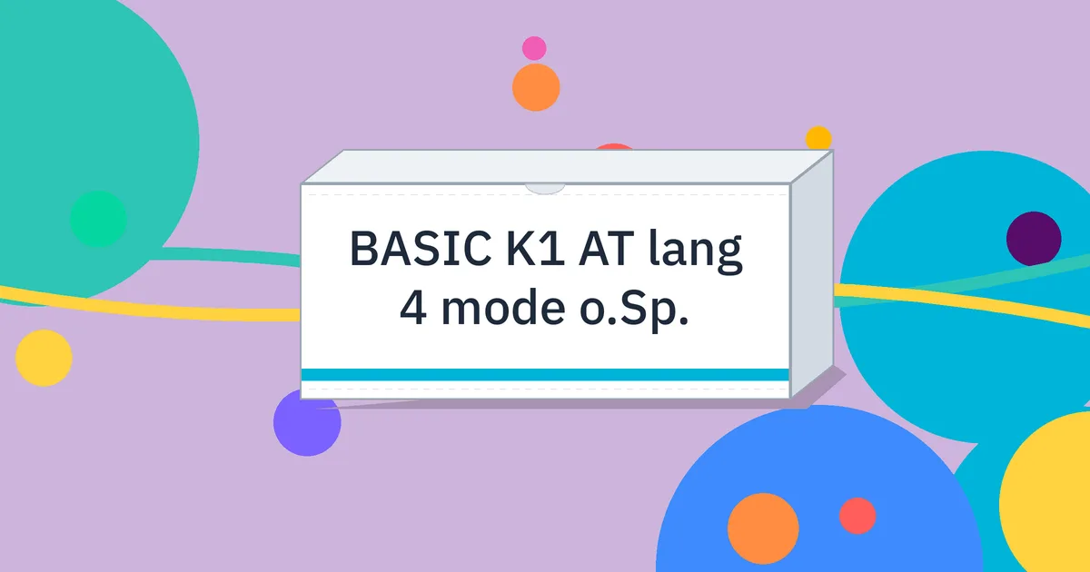 Symbolbild: Packung mit der Aufschrift BASIC K1 AT lang 4 mode o.Sp. (PZN 20262854) – Verfügbarkeit und Bezug in Apotheken in Frankfurt am Main
