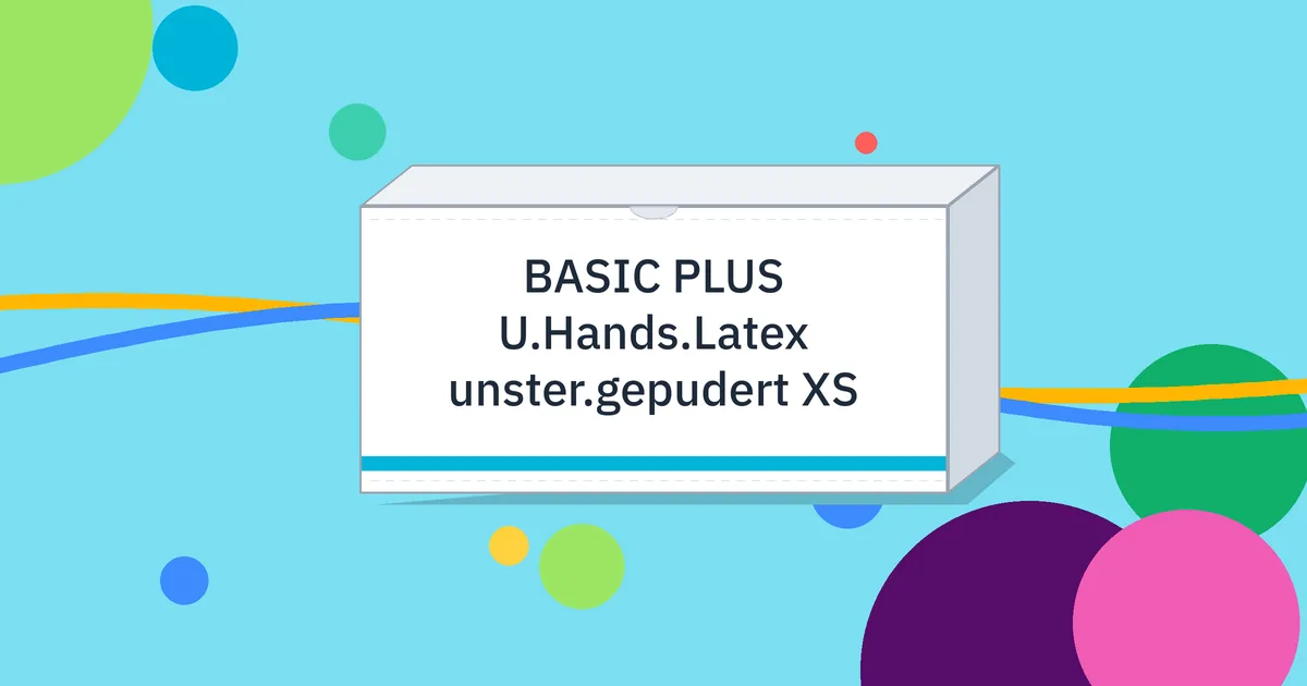 Symbolbild: Packung mit der Aufschrift BASIC PLUS U.Hands.Latex unster.gepudert XS (PZN 18031337) – Verfügbarkeit und Bezug in Apotheken in Frankfurt am Main