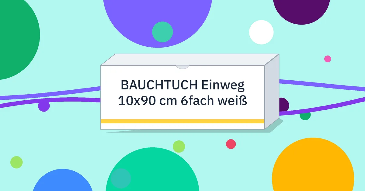 Symbolbild: Packung mit der Aufschrift BAUCHTUCH Einweg 10x90 cm 6fach weiß (PZN 00033465) – Verfügbarkeit und Bezug in Apotheken in Frankfurt am Main