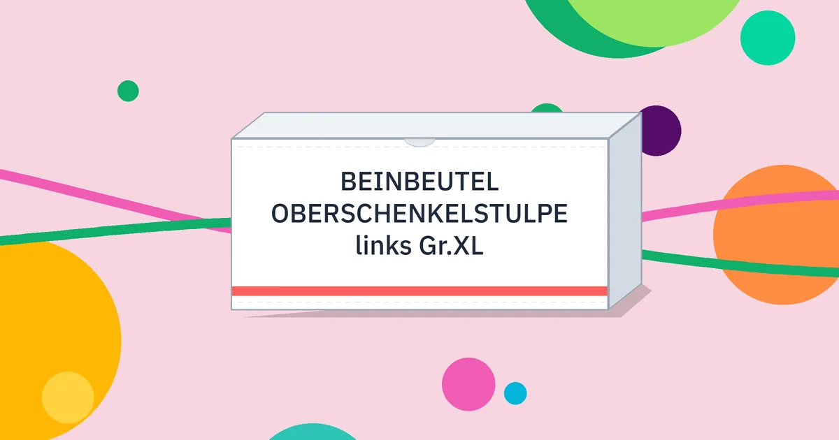 Symbolbild: Packung mit der Aufschrift BEINBEUTEL OBERSCHENKELSTULPE links Gr.XL (PZN 18201696) – Verfügbarkeit und Bezug in Apotheken in Frankfurt am Main