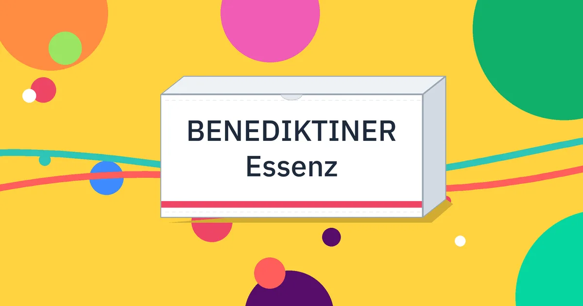 Symbolbild: Packung mit der Aufschrift BENEDIKTINER Essenz (PZN 03726298) – Verfügbarkeit und Bezug in Apotheken in Frankfurt am Main