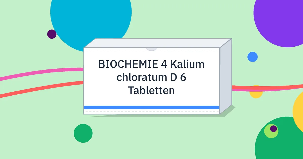 Symbolbild: Packung mit der Aufschrift BIOCHEMIE 4 Kalium chloratum D 6 Tabletten (PZN 04324857) – Verfügbarkeit und Bezug in Apotheken in Frankfurt am Main