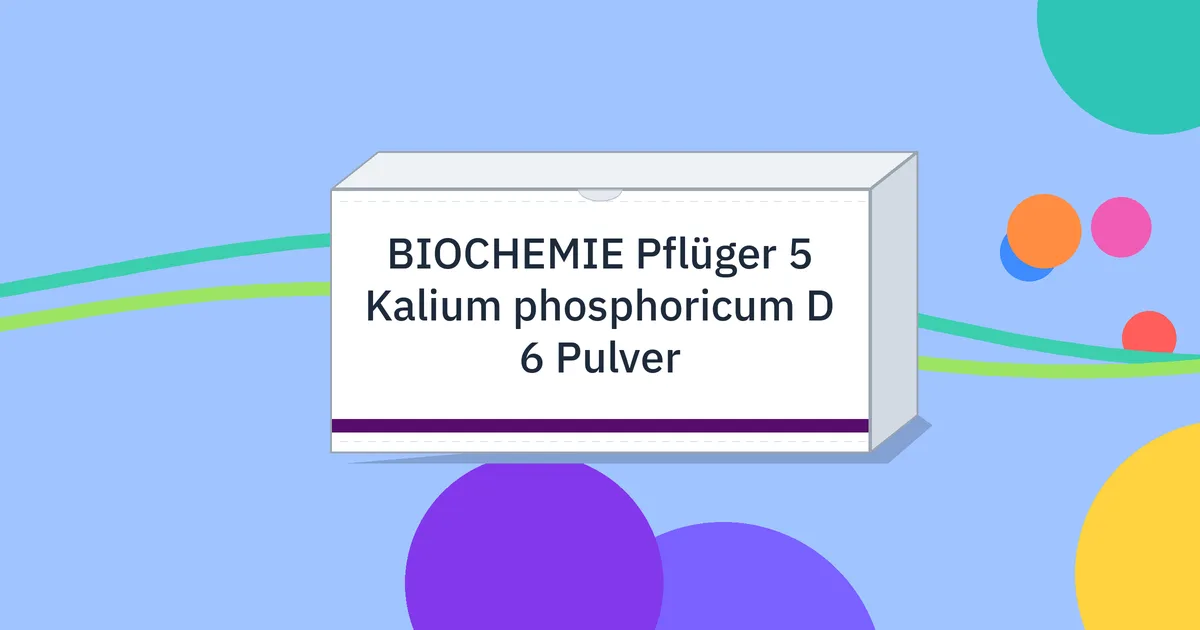 Symbolbild: Packung mit der Aufschrift BIOCHEMIE Pflüger 5 Kalium phosphoricum D 6 Pulver (PZN 06323388) – Verfügbarkeit und Bezug in Apotheken in Frankfurt am Main
