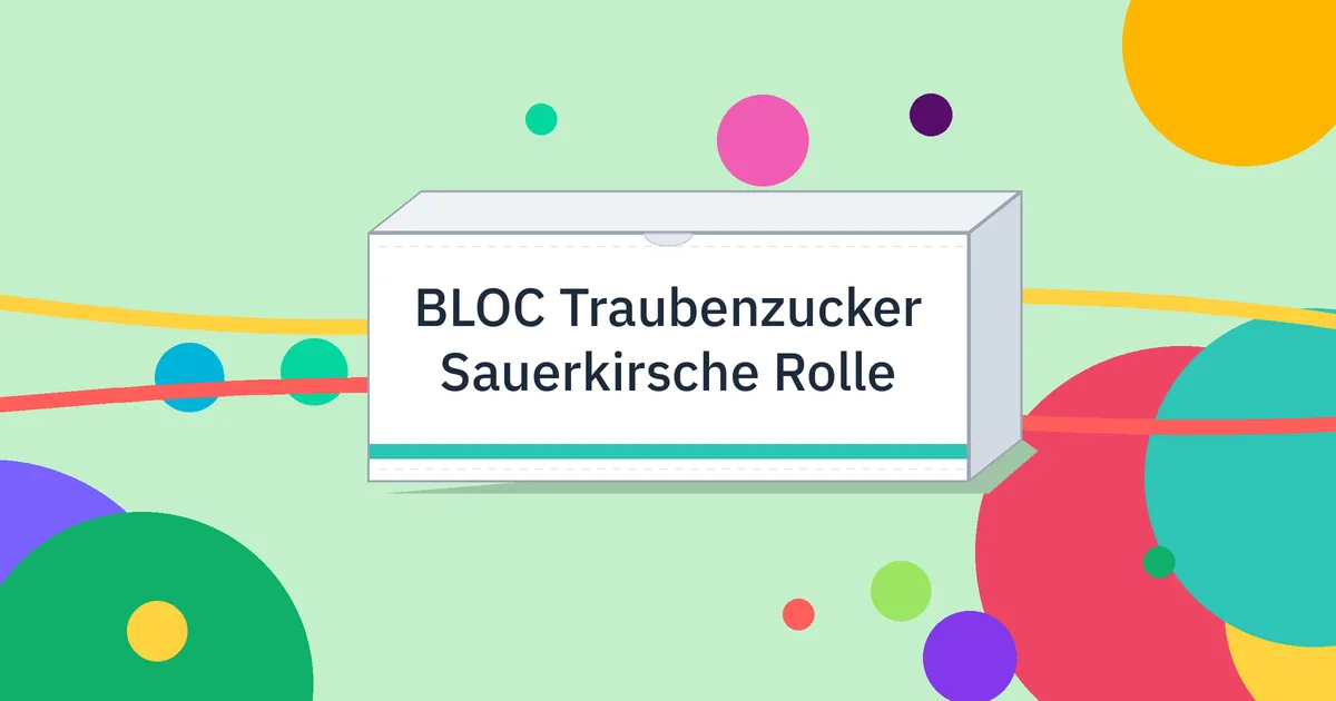 Symbolbild: Packung mit der Aufschrift BLOC Traubenzucker Sauerkirsche Rolle (PZN 02700351) – Verfügbarkeit und Bezug in Apotheken in Frankfurt am Main
