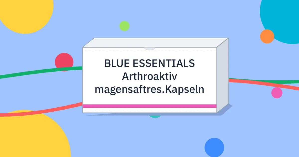 Symbolbild: Packung mit der Aufschrift BLUE ESSENTIALS Arthroaktiv magensaftres.Kapseln (PZN 05009247) – Verfügbarkeit und Bezug in Apotheken in Frankfurt am Main