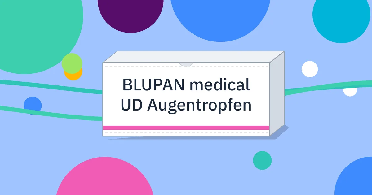 Symbolbild: Packung mit der Aufschrift BLUPAN medical UD Augentropfen (PZN 12415657) – Verfügbarkeit und Bezug in Apotheken in Frankfurt am Main
